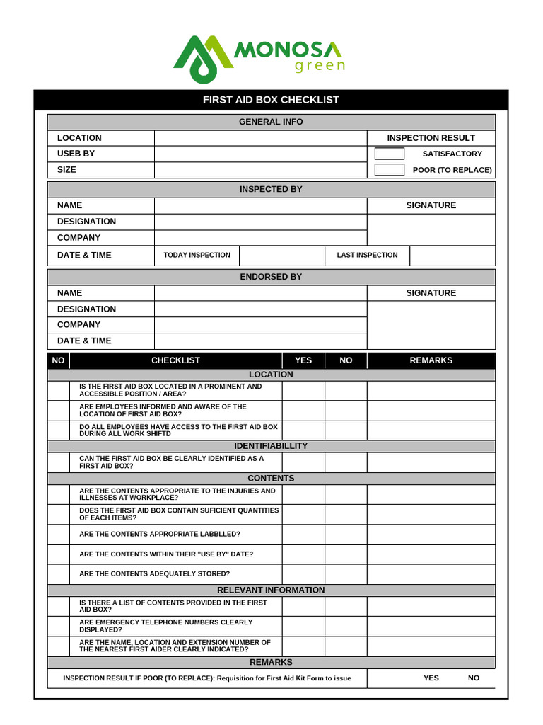 First Aid Box Checklist Monosa | PDF | First Aid | Safety