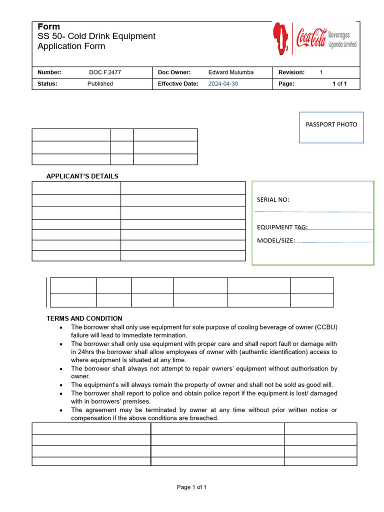 SS 50 - Equipment Agreement Application Form - 240903 - 170131 | PDF
