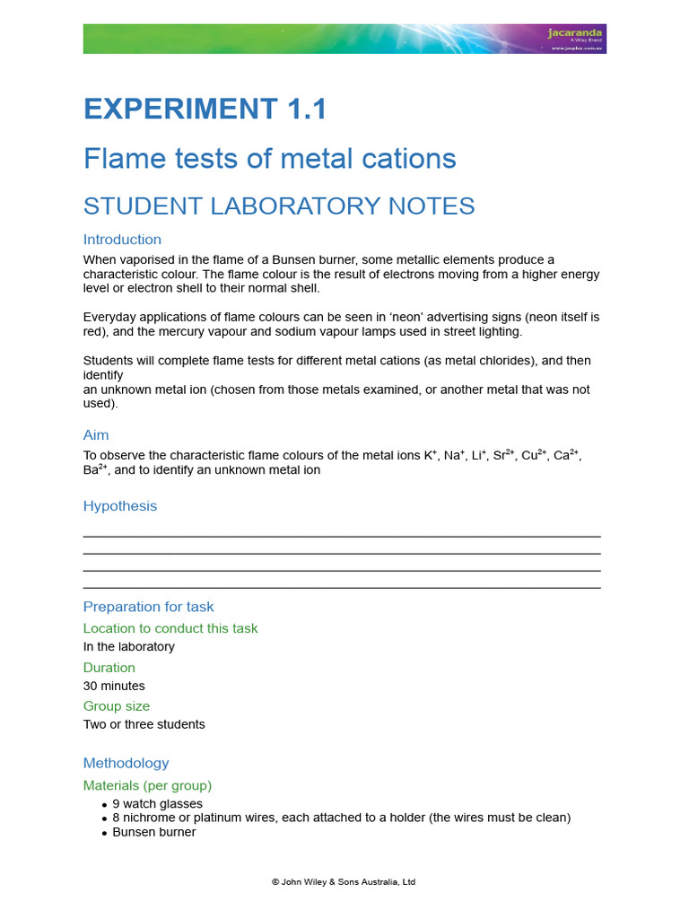 Flame Test Lab Report | PDF | Metals | Sodium