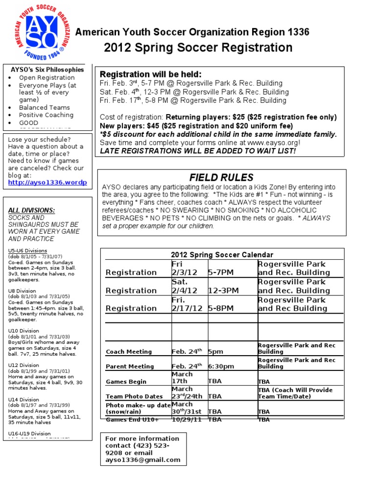 2012 Spring Soccer Registration: American Youth Soccer Organization ...