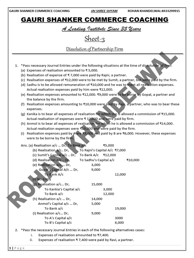 Dissolution of A Partnership Firm Practice Ques | PDF | Banks | Discounting