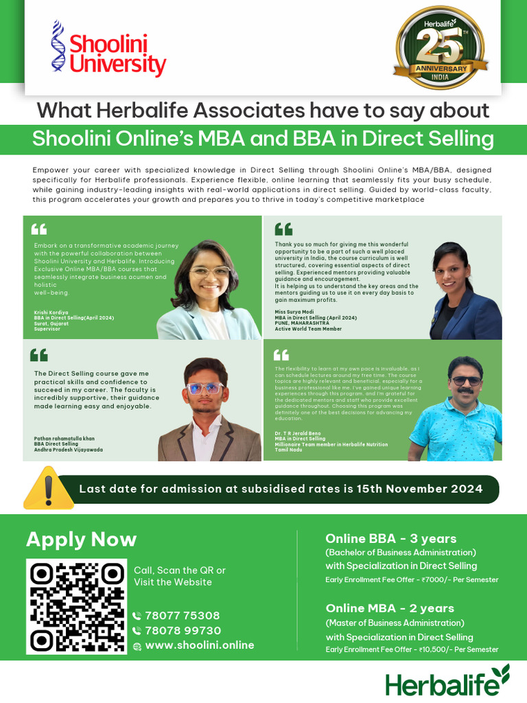 Shoolini University Online MBA and BBA in Direct Selling - Admission ...