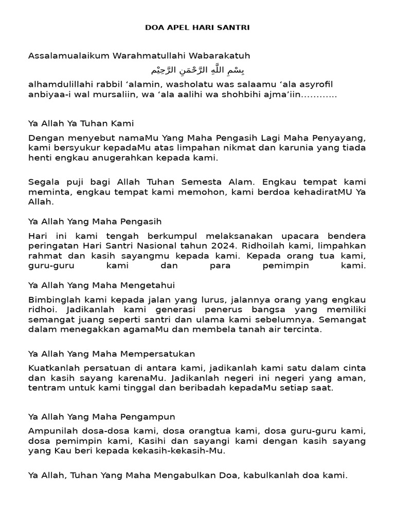 Doa Apel Hari Santri | PDF