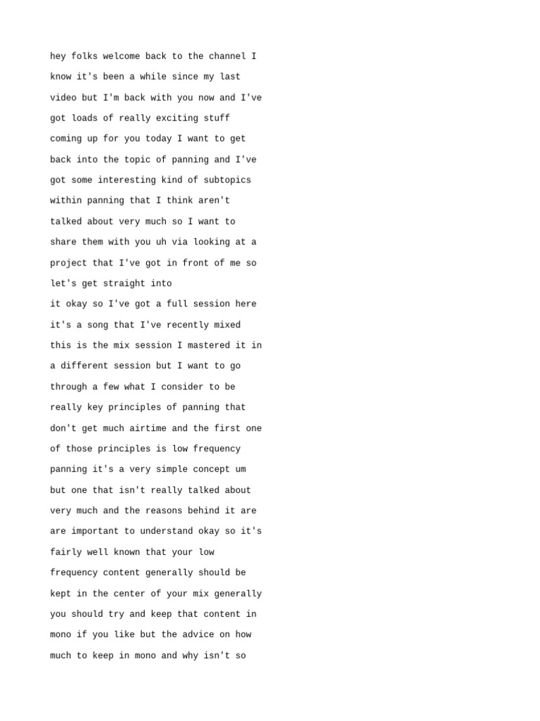 Panning Pdf Song Structure Sound Technology