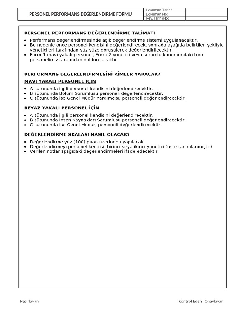 İSG Personel Performans Degerlendirme Formu | PDF