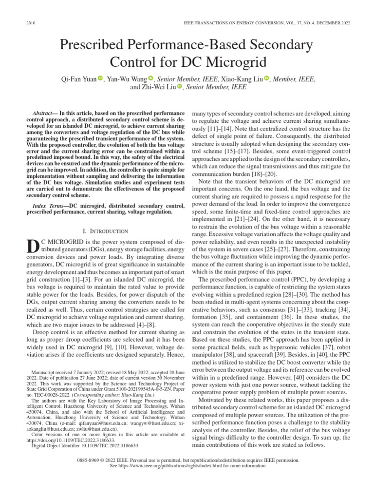 Prescribed Performance-Based Secondary Control For DC Microgrid | PDF | Electrical Engineering ...