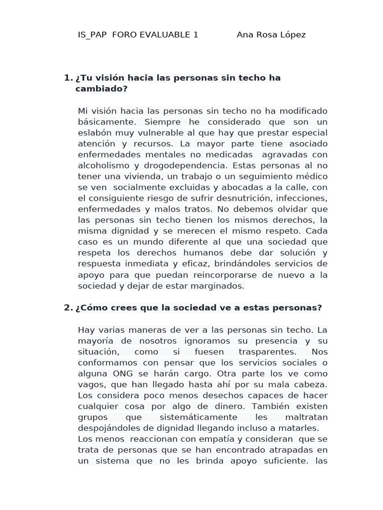 Tarea Foro Evaluable | PDF | Falta de vivienda