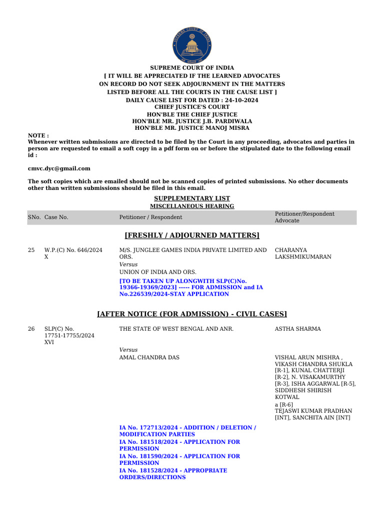 OBC Certificate Validity Hearing Today Serial No.-26 | PDF