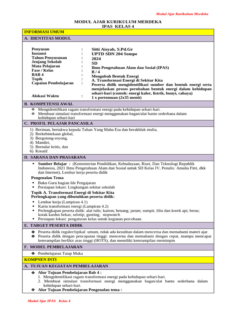 Modul Ajar Kurikulum Merdeka Fix | PDF