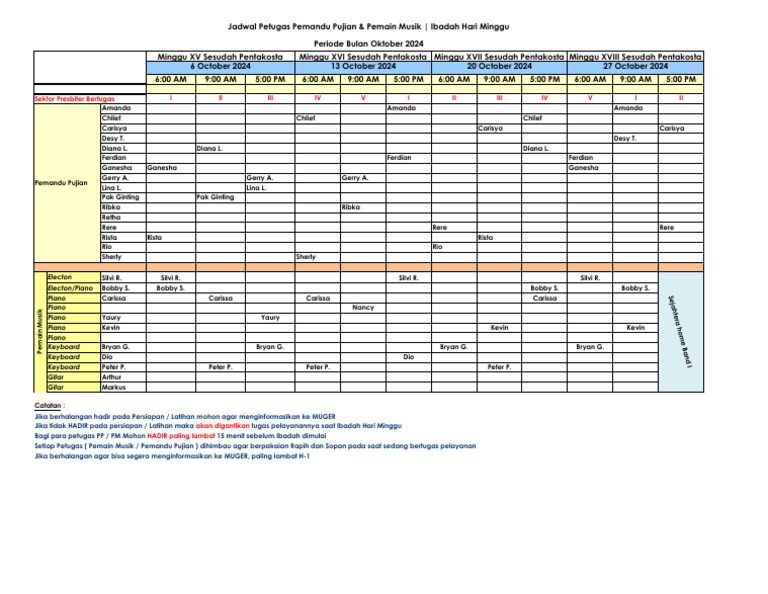 Jadwal Singer & Pemusik - OKT 2024 | PDF