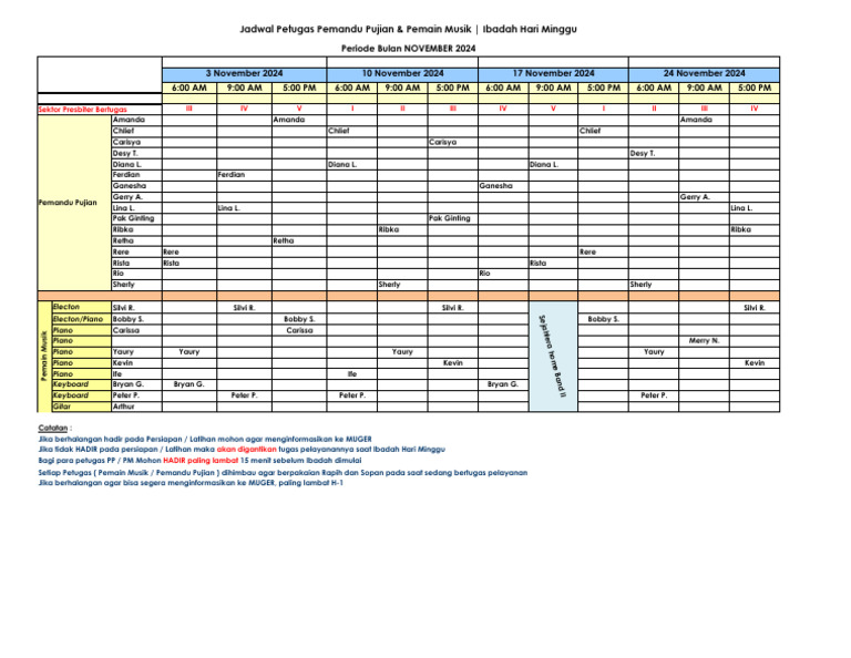 Jadwal Singer & Pemusik - NOV 2024 | PDF