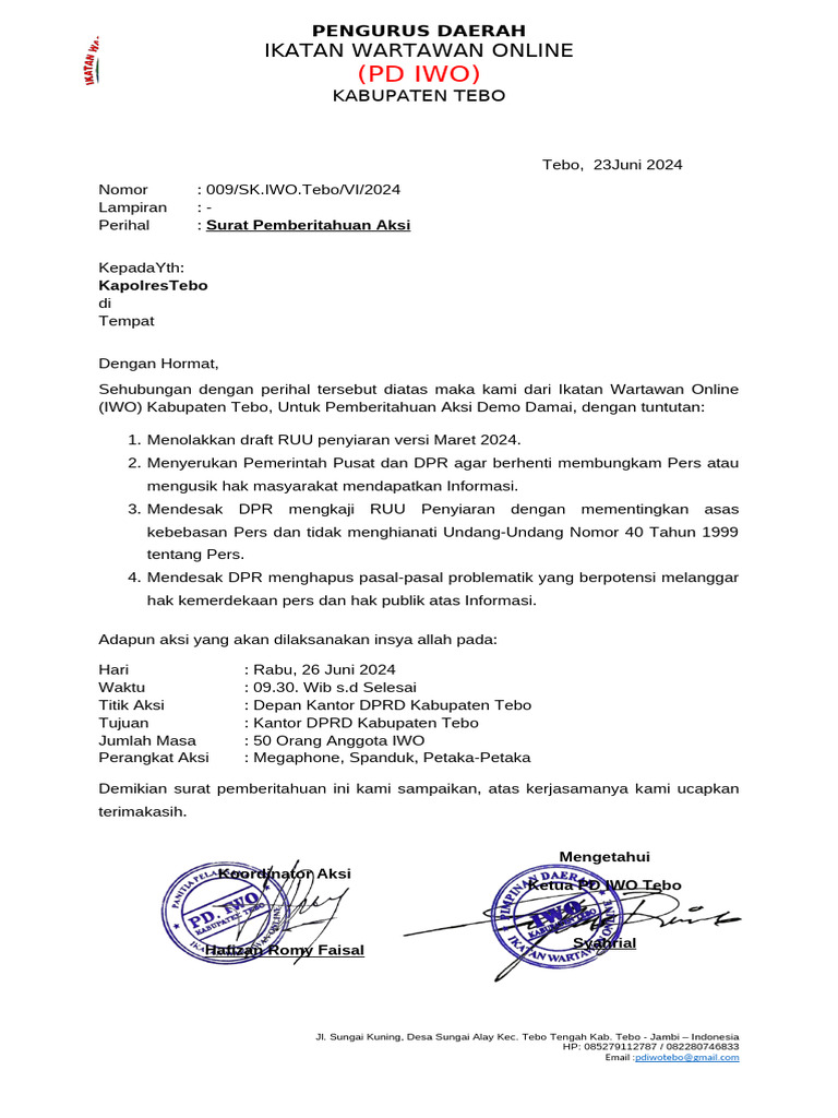 Surat Pemberitahuan Aksi | PDF