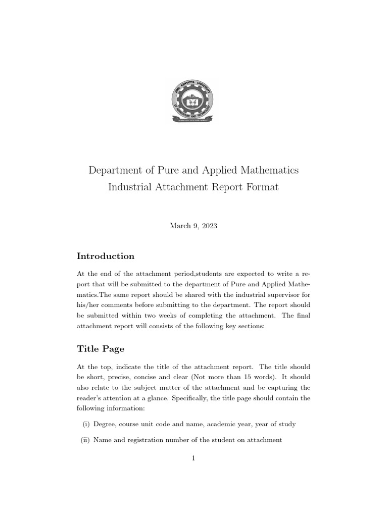 Math Dept. Industrial Report Guide | PDF