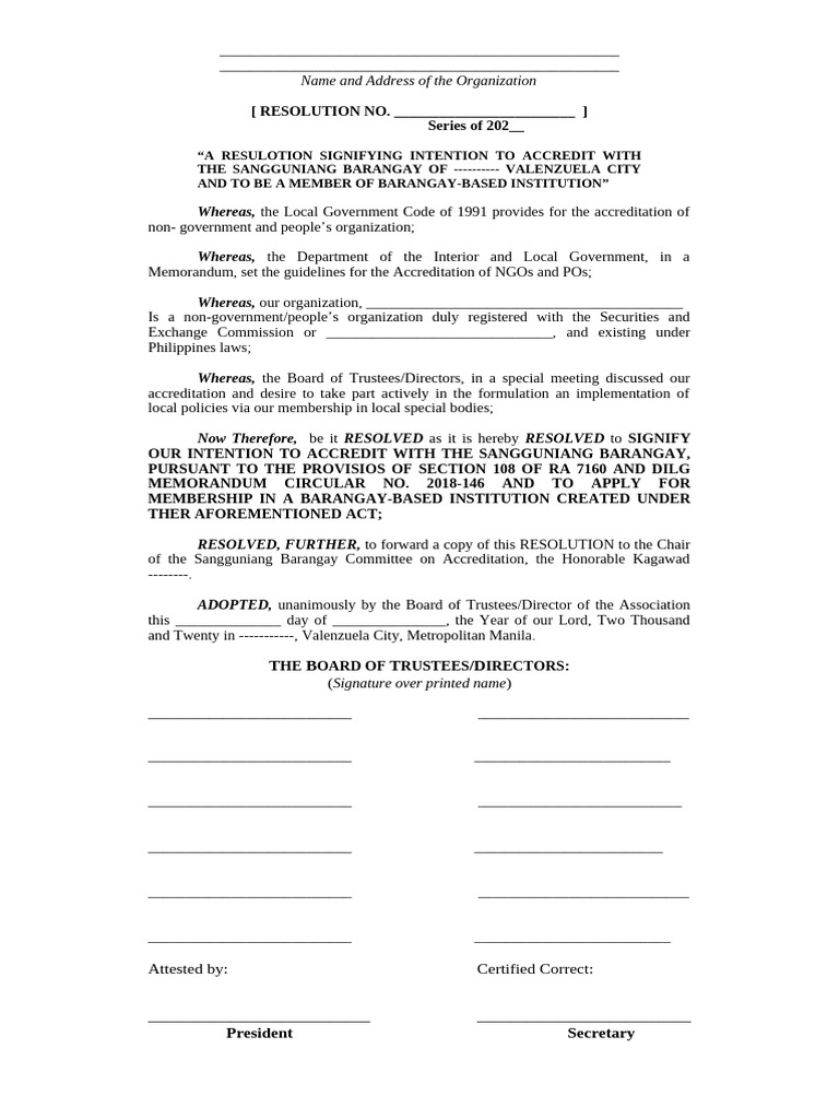 Resolution for NGO Accreditation in Valenzuela | PDF