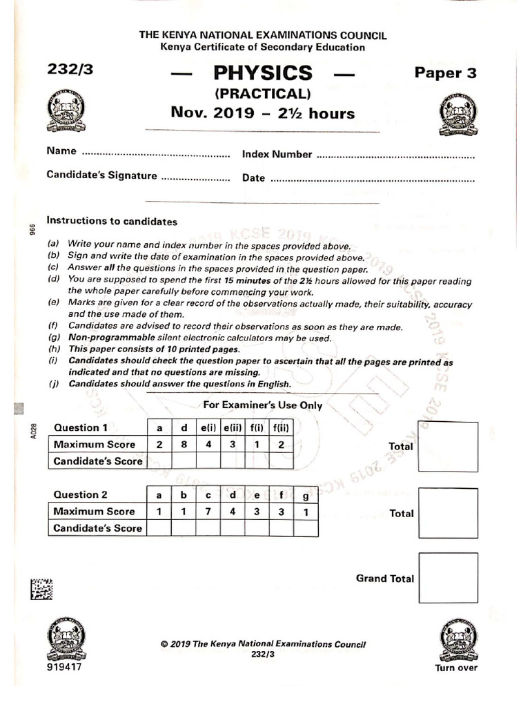 PHYSICS P3 KCSE 2019 Min | PDF