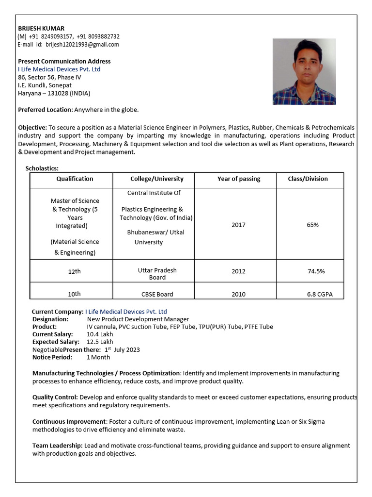 Brijesh Kumar Cv. | PDF | Supply Chain | Performance Indicator