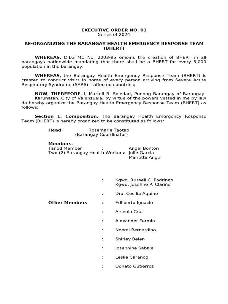 E.O. 01 2024 Bhert | PDF | Respiratory Diseases | Diseases And Disorders