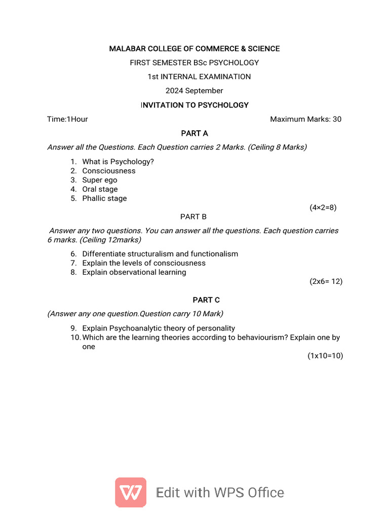 1st Sem 1st Internal | PDF