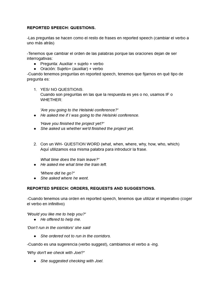 Reported Speech - Questions | PDF