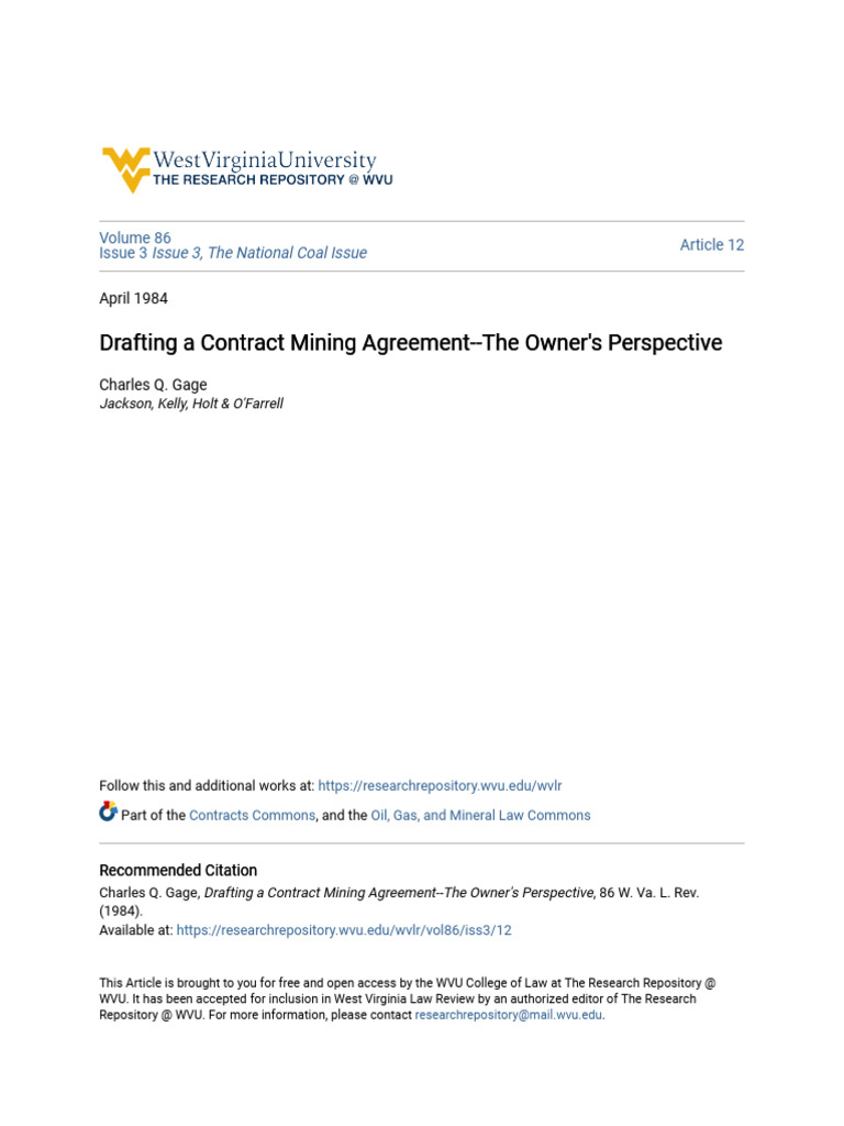 Drafting A Contract Mining Agreement - The Owners Perspective | PDF ...