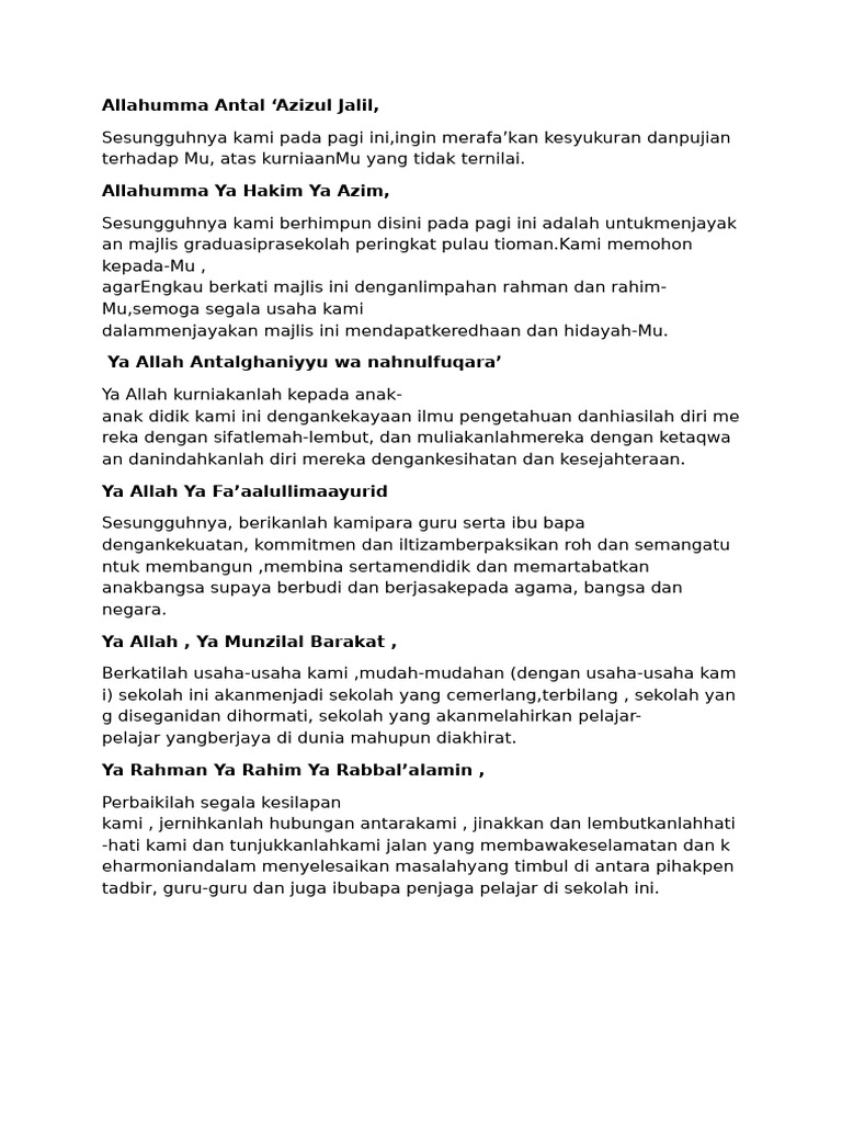 Doa Majlis Graduasi Peringkat Sekolah | PDF
