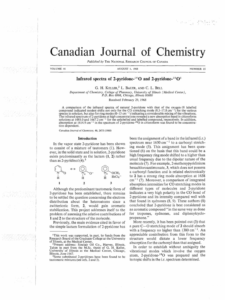 Keller Et Al 2011 Infrared Spectra of 2 Pyridone 16o and 2 Pyridone 18o | PDF | Infrared ...