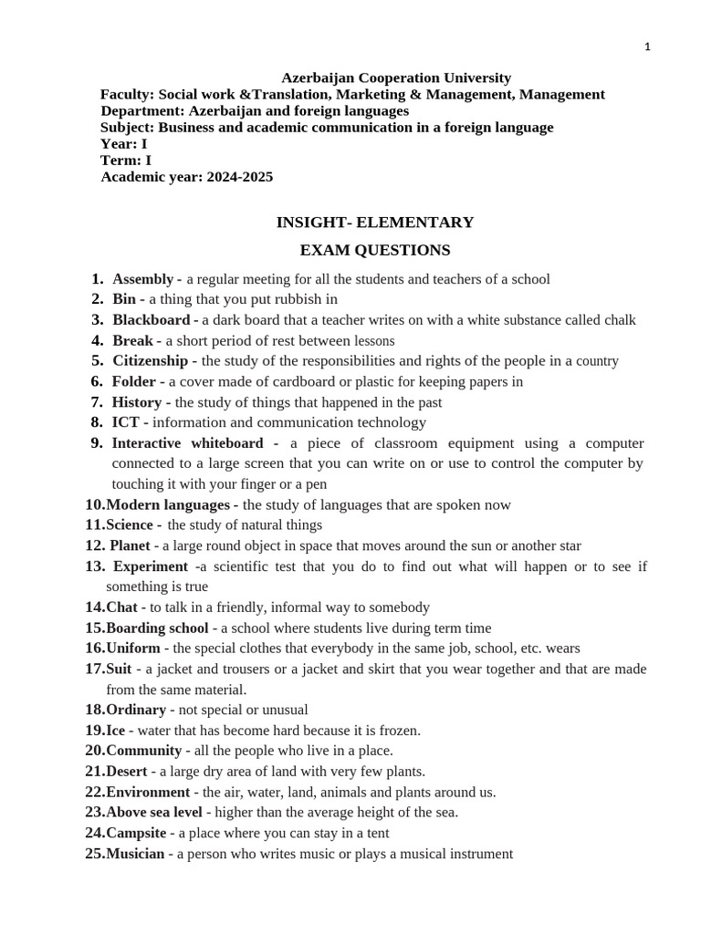 Insight-Elementary - Exam Questions-2024-2025-Fall | PDF | Camping ...