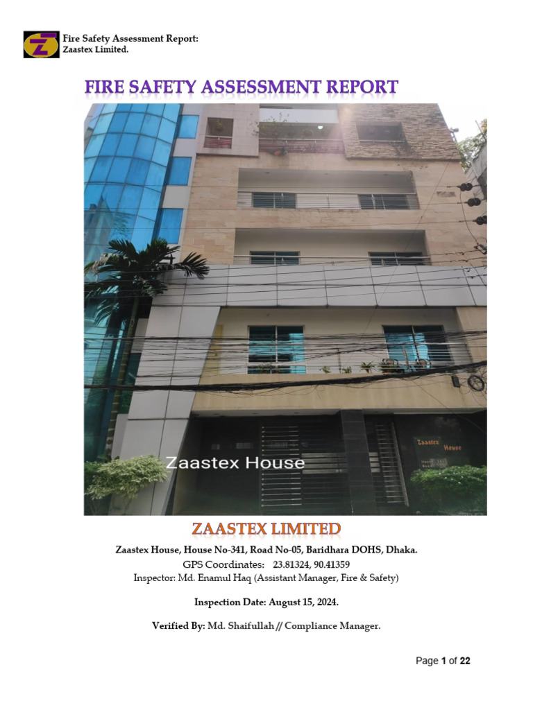 Zaastex Fire Safety Assessment Report | PDF | Fire Safety | Emergency ...