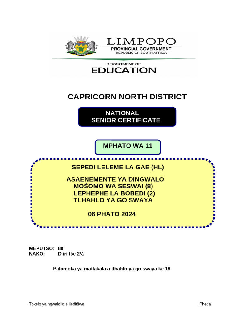 Sepedi HL P2 Grade 11 Memo Asaenemente 2024 06082024 Final | PDF Sepedi HL P2 Grade 11 Memo Asaenemente 2024 06082024 Final | PDF
