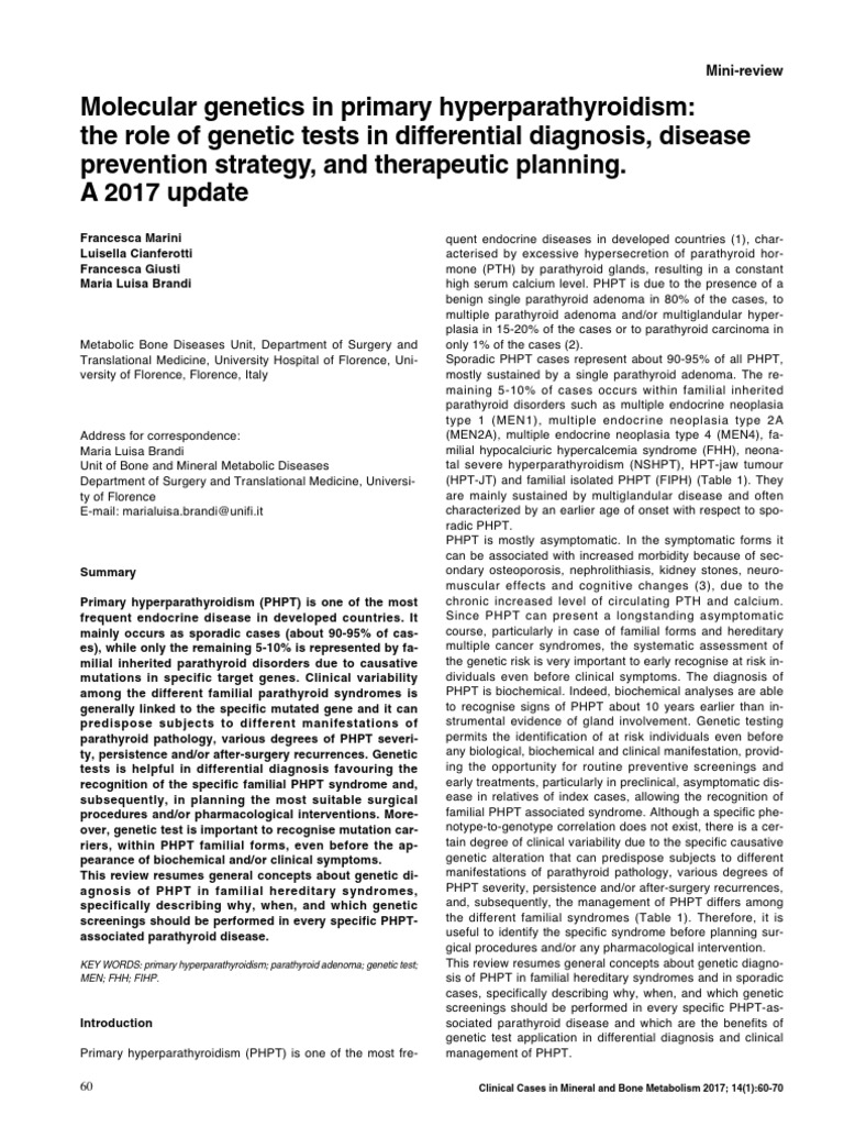 Molecular Genetics in Primary Hyperparathyroidism - The Role of Genetic ...