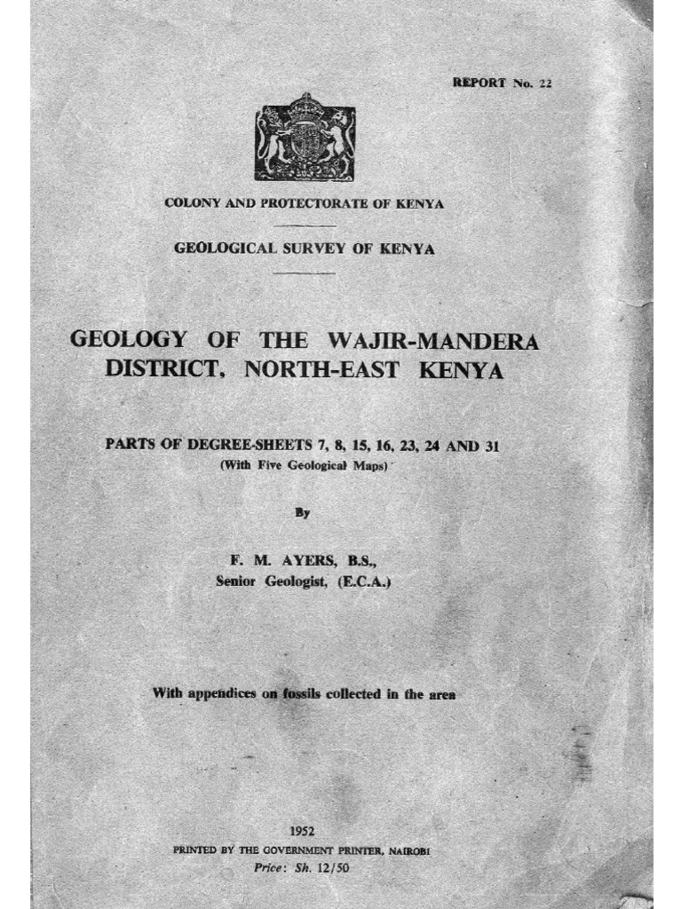 Geology of The Wajir Mandera District North East Kenya Report | PDF
