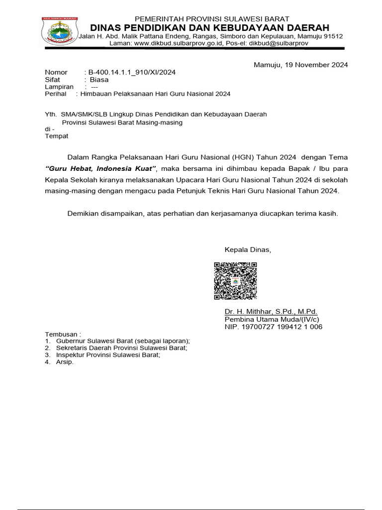 Surat Himbauan HGN 2024 Kepsek | PDF