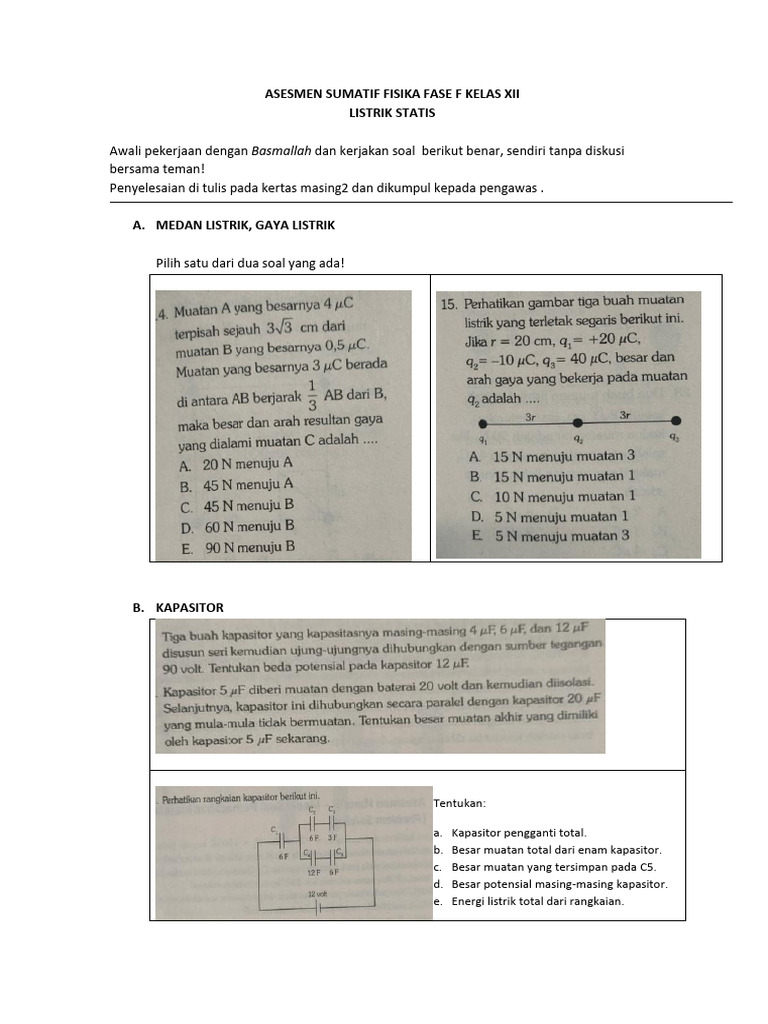 ASESMEN SUMATIF FISIKA FASE F KELAS XII Listrik Statis | PDF