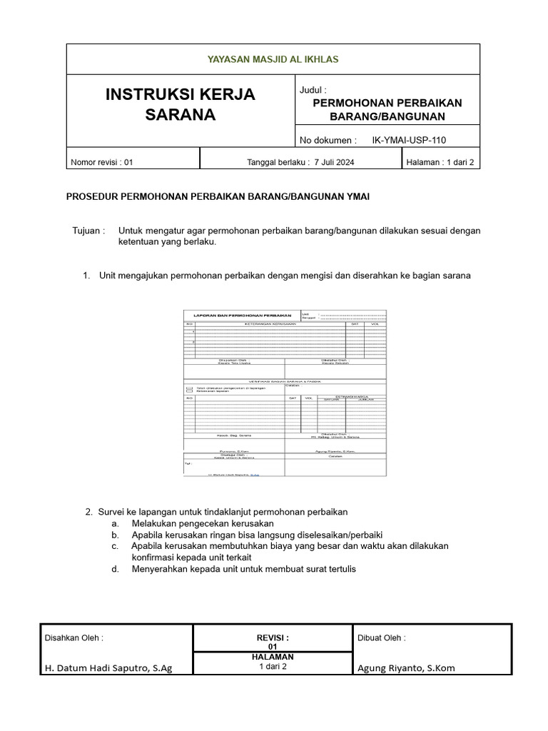 Prosedur Permohonan Perbaikan YMAI | PDF