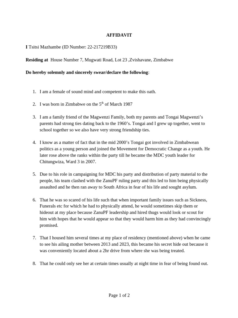 Sample Affidavit | PDF | Affidavit