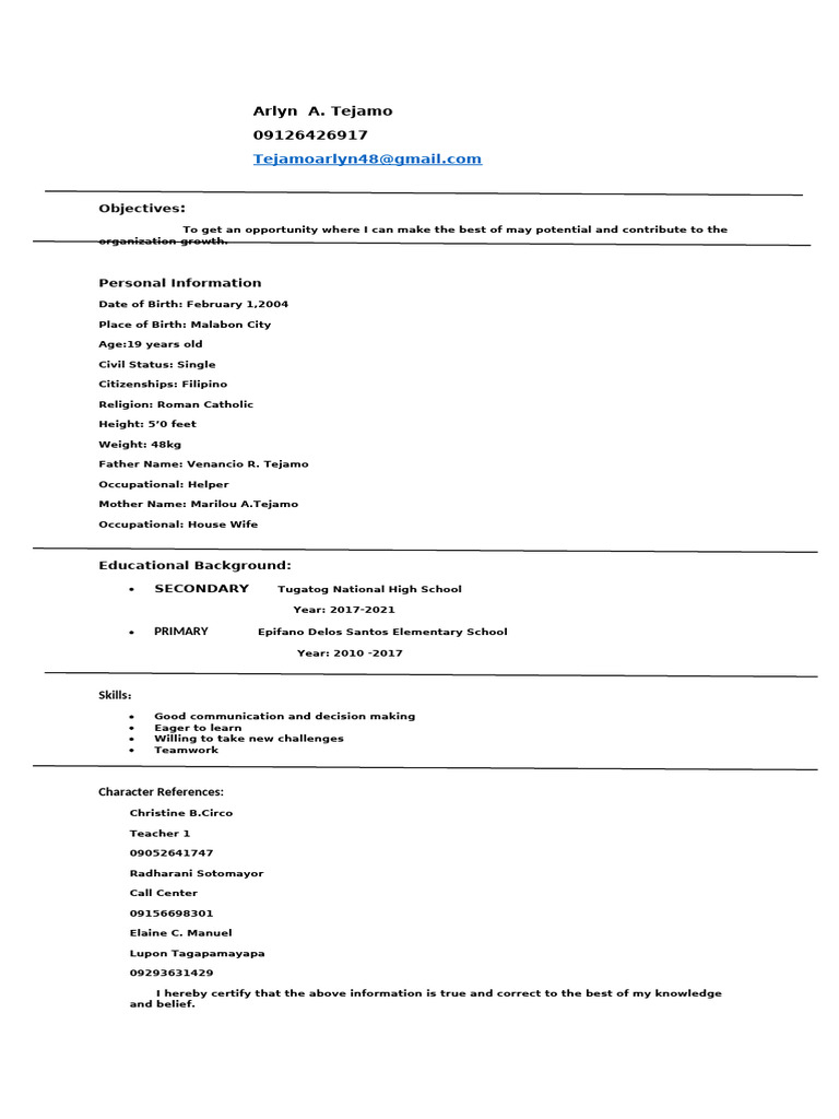 Arlyn A. Tejamo 09126426917: Objectives | PDF