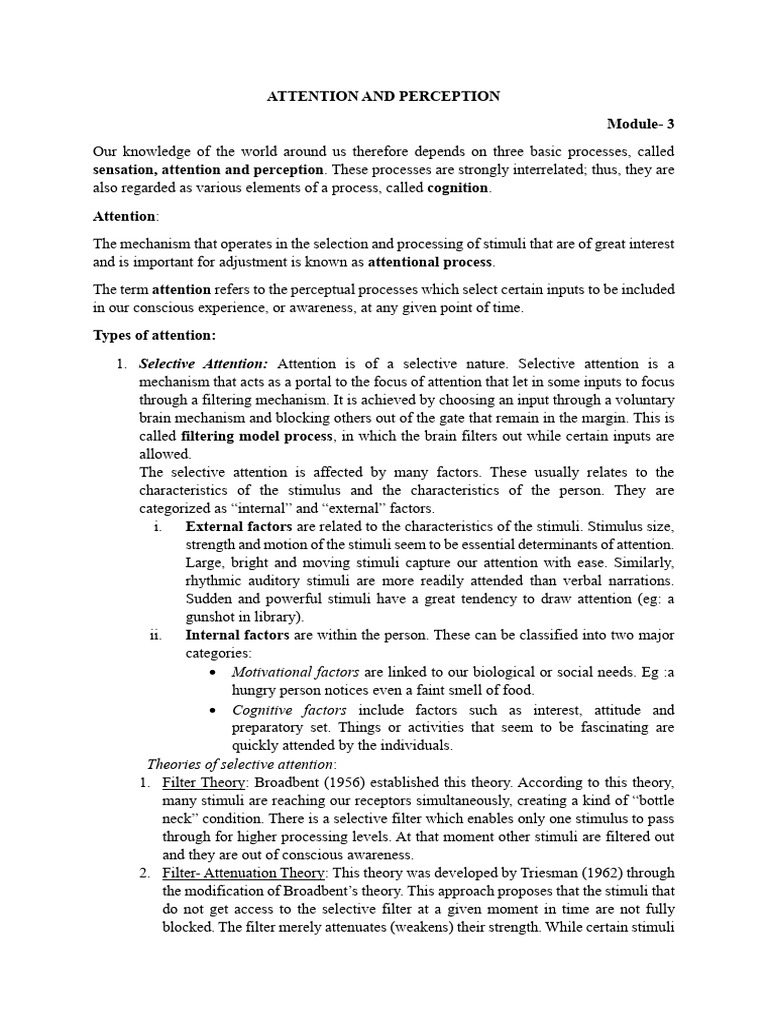 3rd Module - Attention and Perception | PDF | Perception | Attention