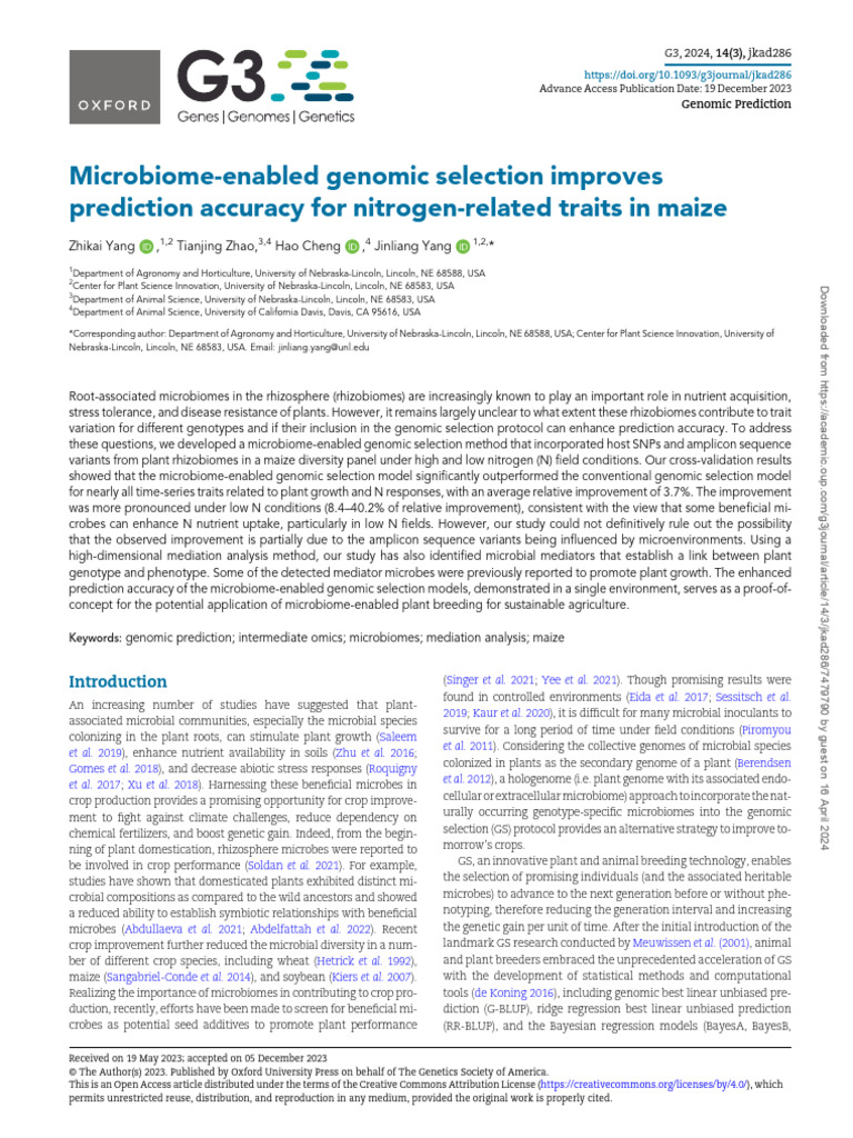 Yang Et Al. - 2024 - Microbiome-Enabled Genomic Selection Improves Prediction Accuracy For ...