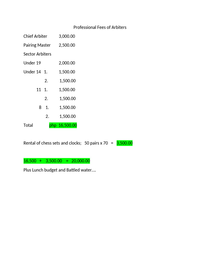 Arbiter Fee Structure and Expenses | PDF