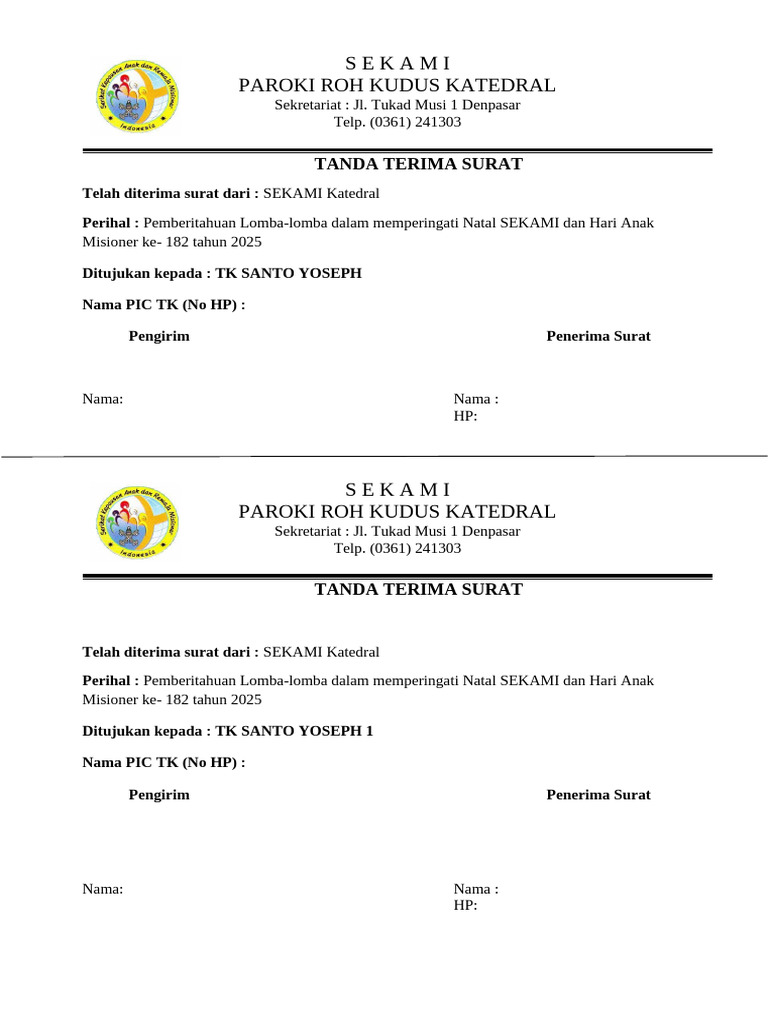 Tanda Terima Surat TK 182 Tahun | PDF