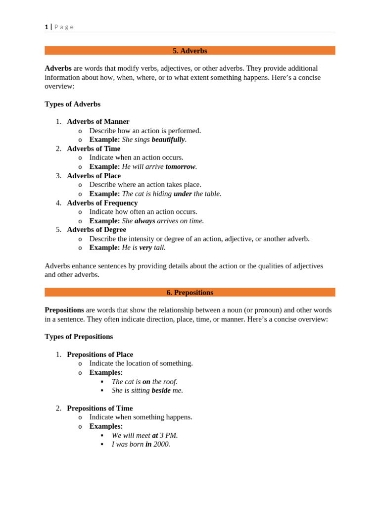 From Adverbs (Parts of Speech) | PDF | Adverb | Preposition And ...