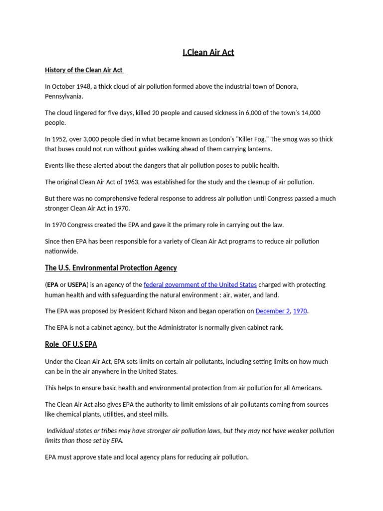 Unit 5 Notes | PDF | Clean Air Act (United States) | Clean Water Act