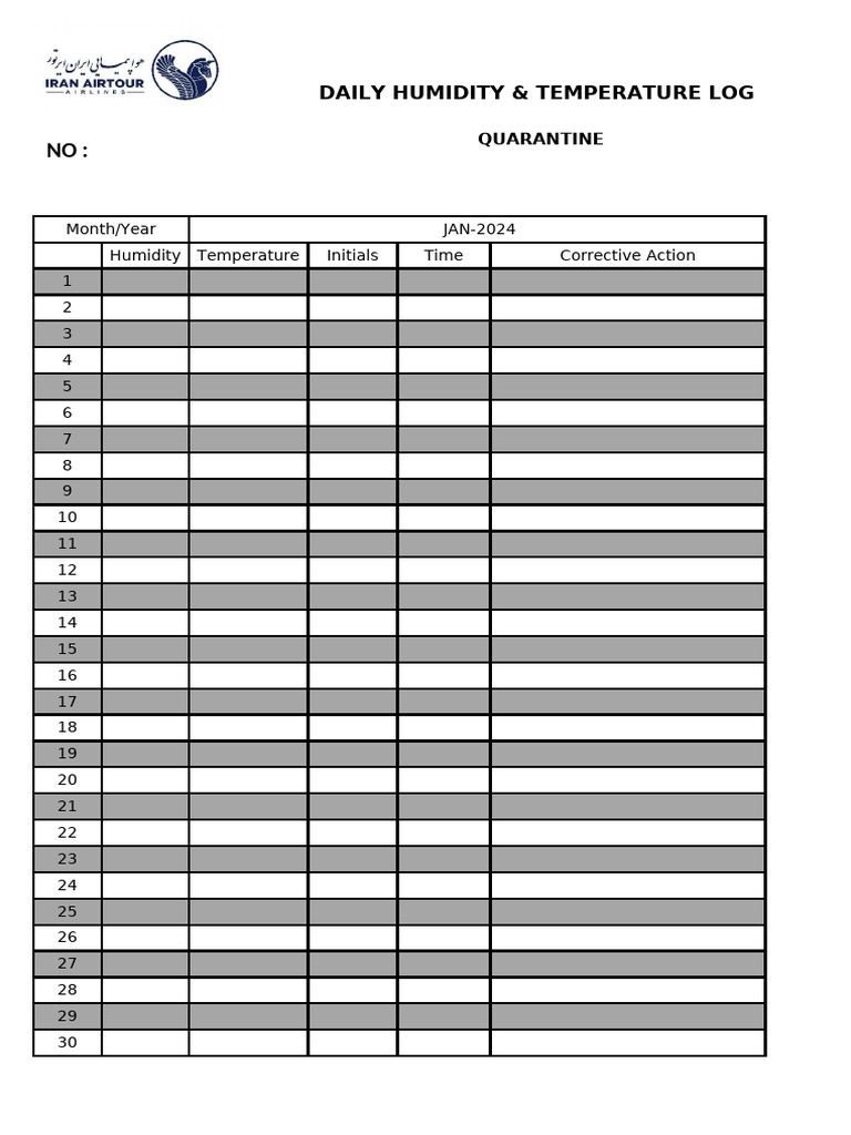 Daily Humidity & Temperature Log G | PDF