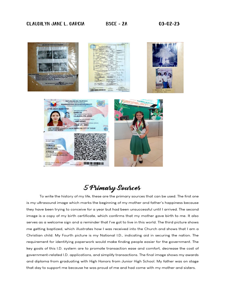 Primary Sources - Garcia - Claudilyn - Bsce - 2a | PDF