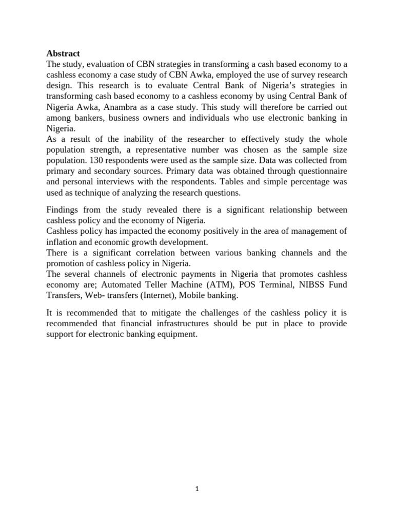 CBN Strategies for Nigeria's Cashless Economy | PDF | Cash | Banks