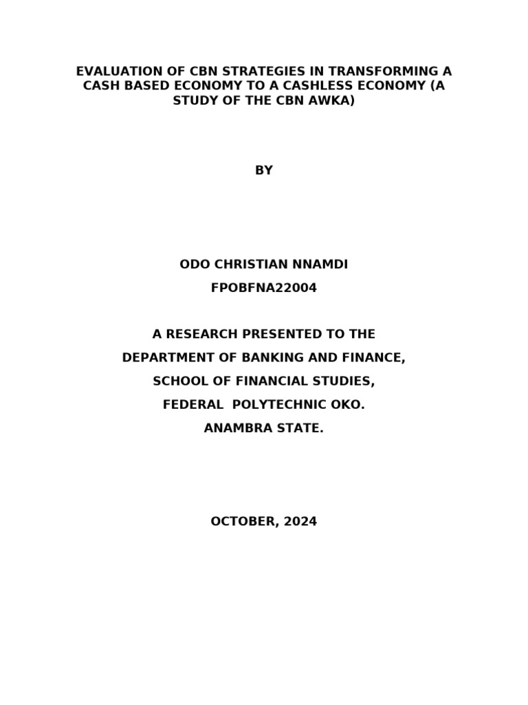 Evaluation of CBN Strategies in Transforming A Cash Based Economy To A ...