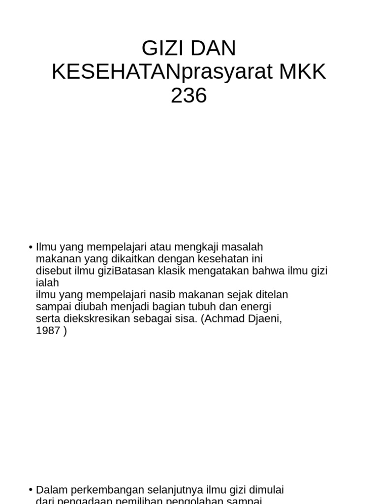 Gizi Dan Kesehatanprasyarat MKK | PDF