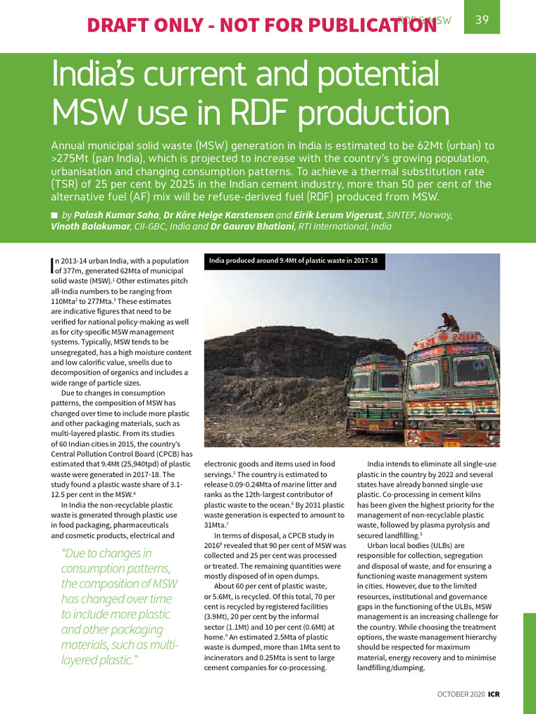 India's Current and Potential MSW Use in RDF Production ICR October ...