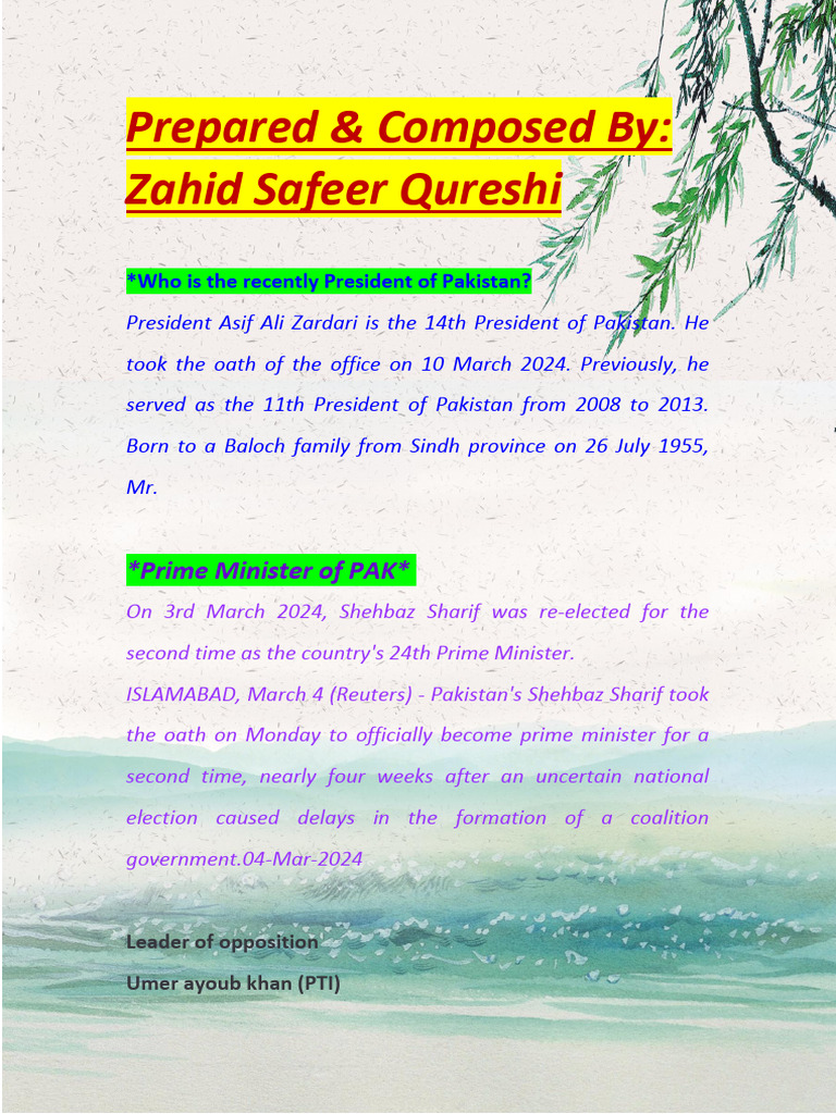 Pak Current Affaris Aug-2024 (Zahid Safeer) | PDF | Government ...