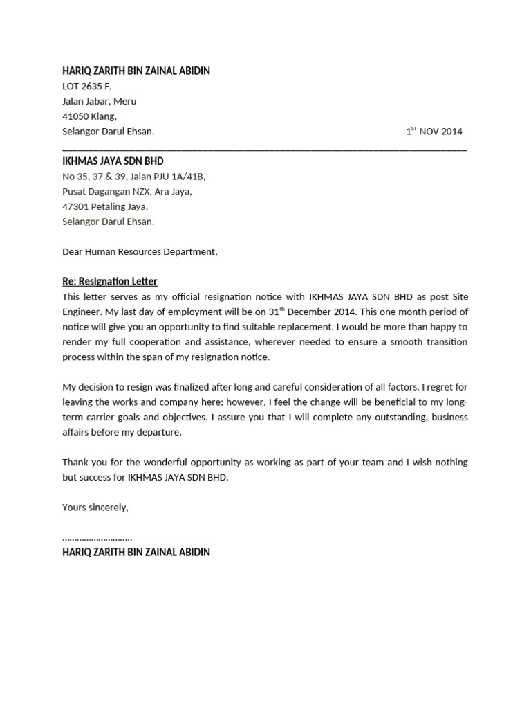 Contoh Surat Berhenti Kerja Bi | PDF